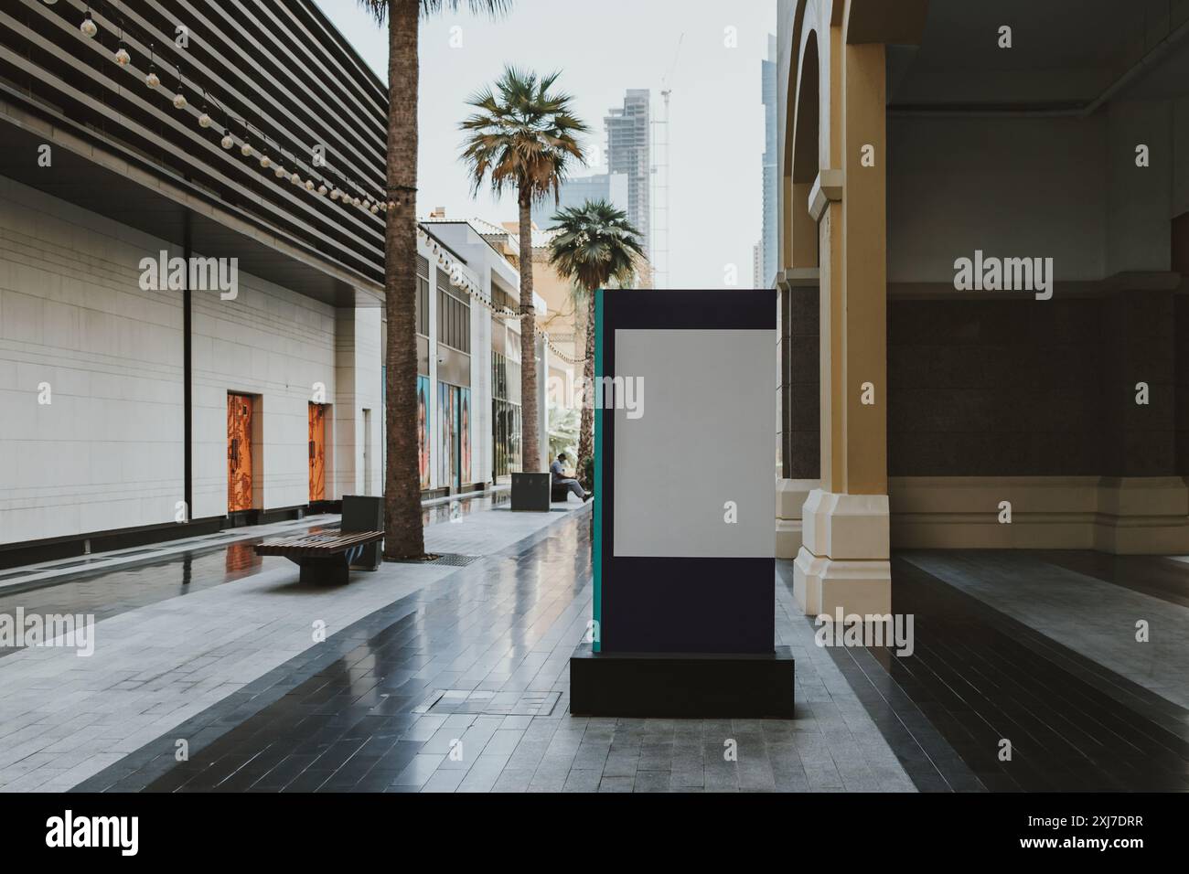 Blank signage board in urban park setting on the ground outside Stock ...