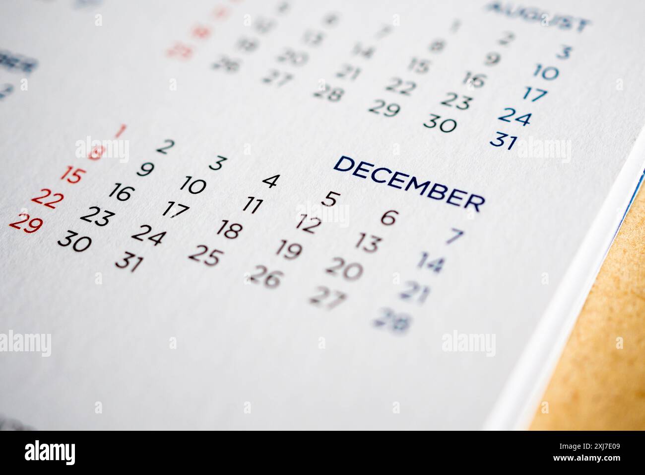 December calendar page with months and dates Stock Photo - Alamy