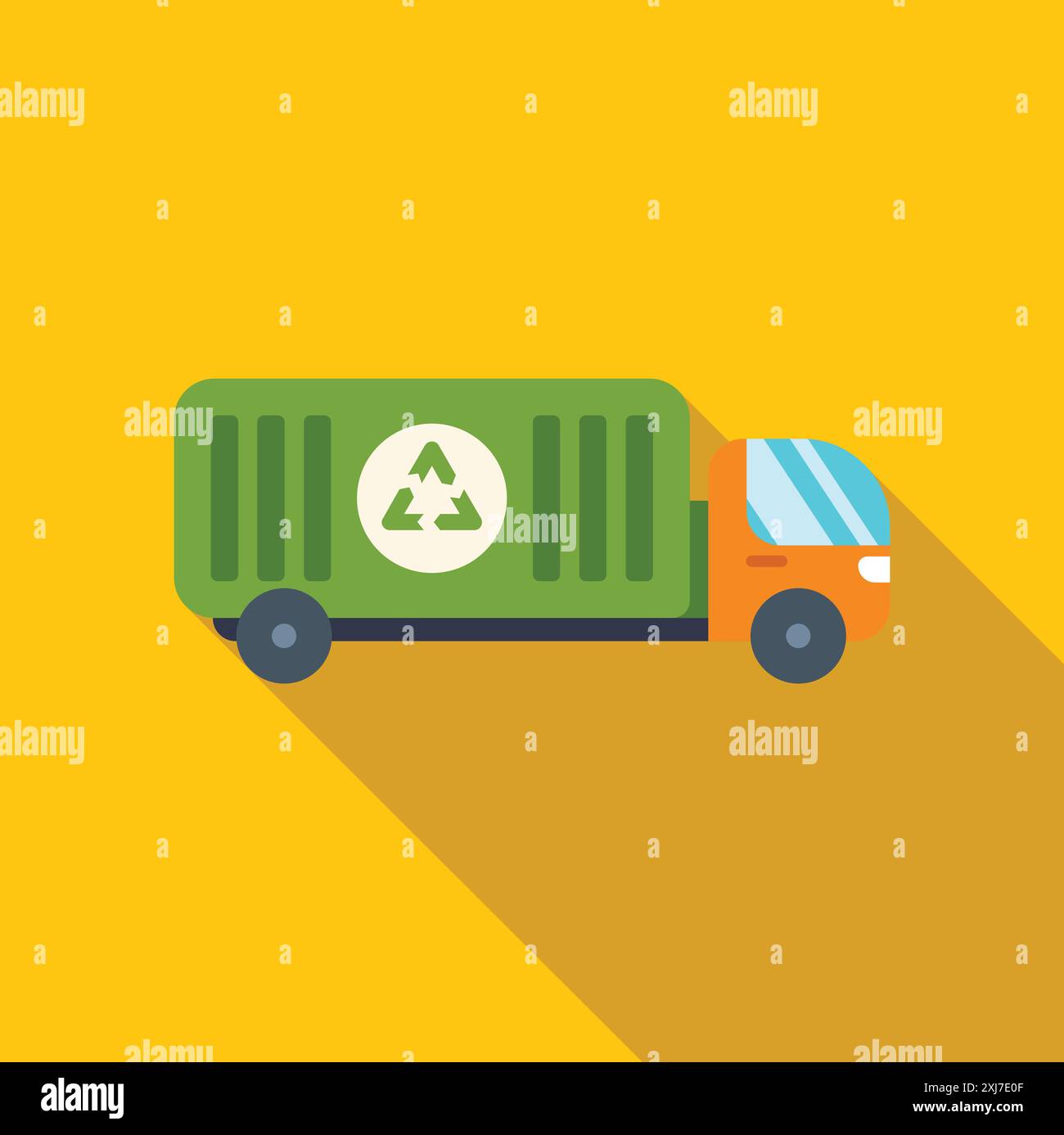 Green garbage truck collecting recycling waste management concept icon ...