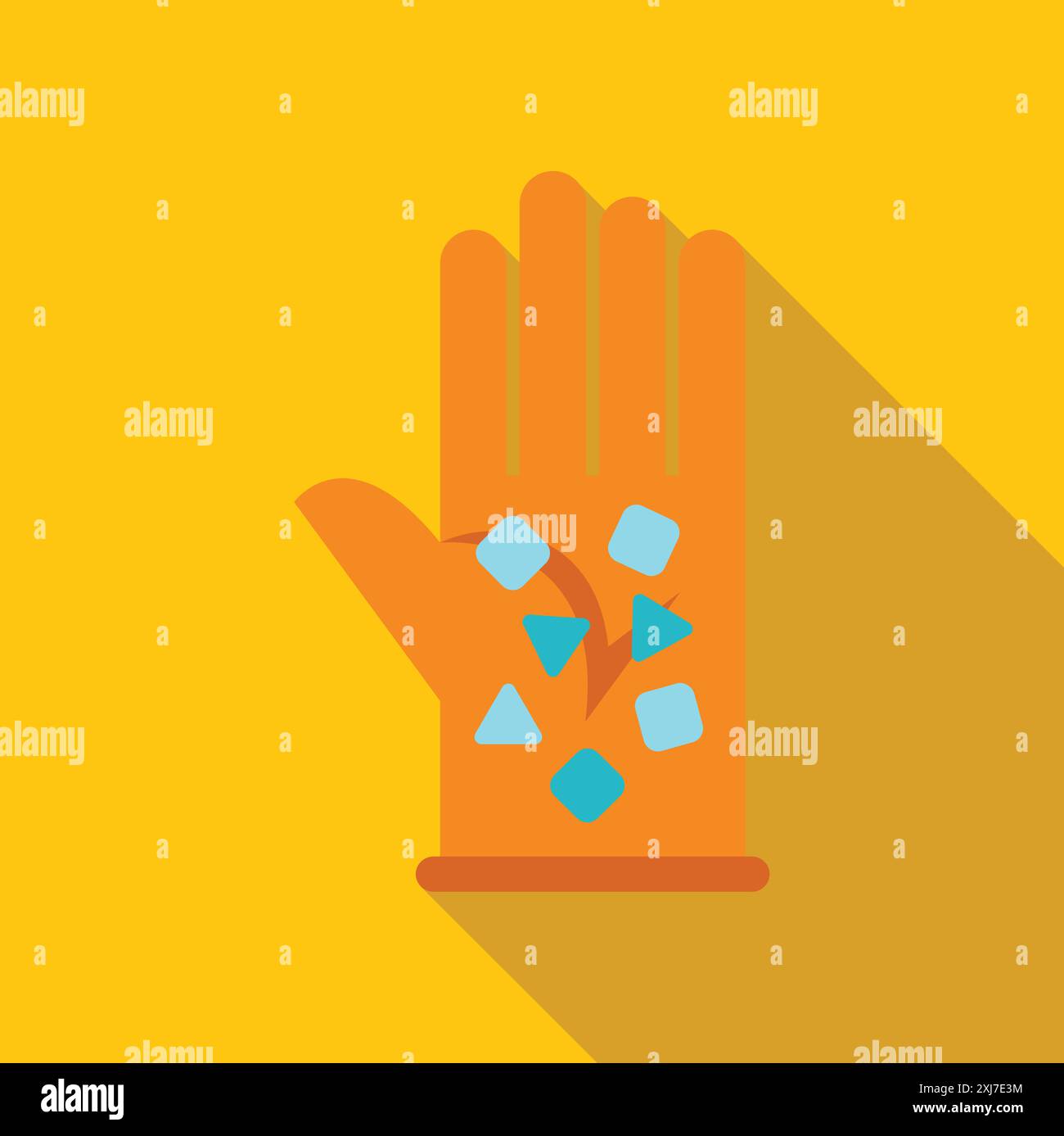 Construction site safety concept with a hand wearing a glove and ...