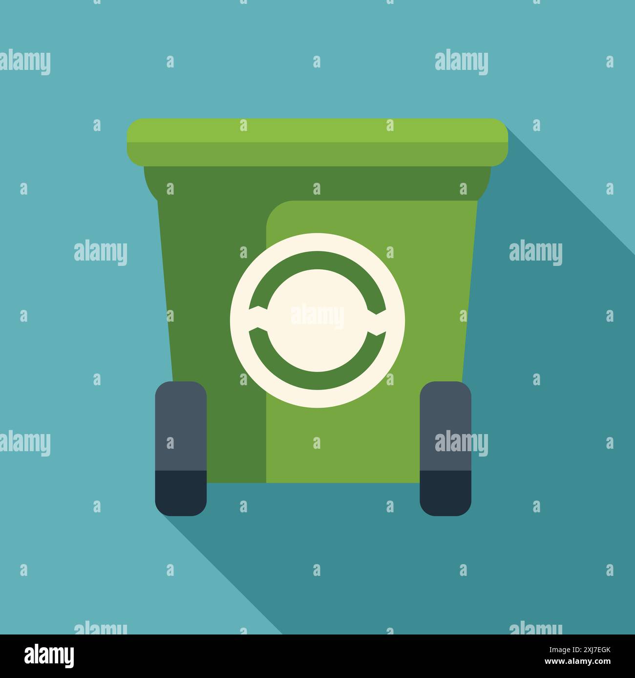 Green recycle bin with wheels showing recycling symbol on a light blue ...