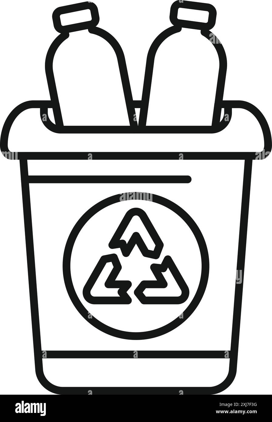 Line drawing of plastic bottles being recycled in a container with the ...