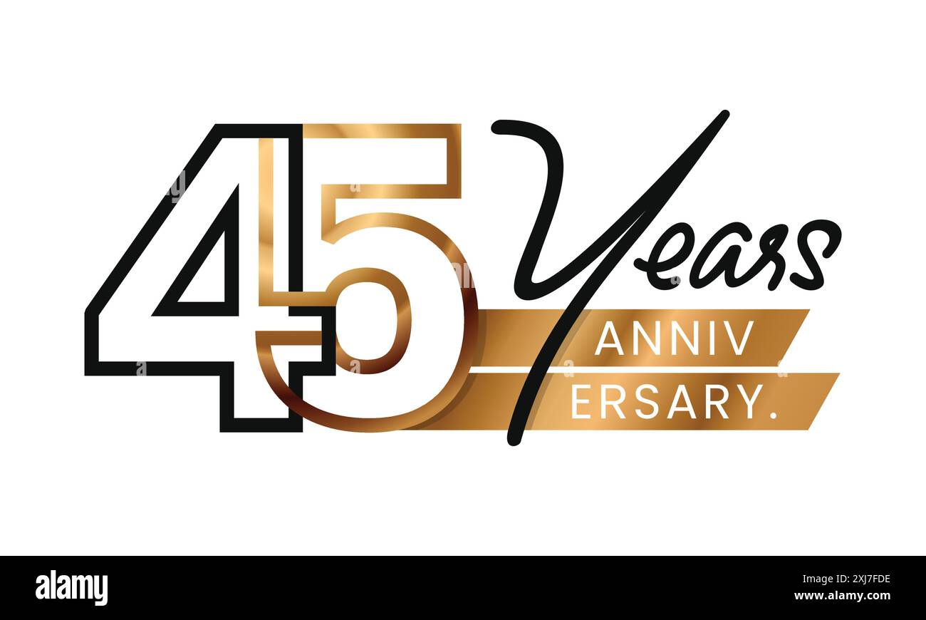 45 Years Anniversary and celebration minimalist line art style. Gold ...