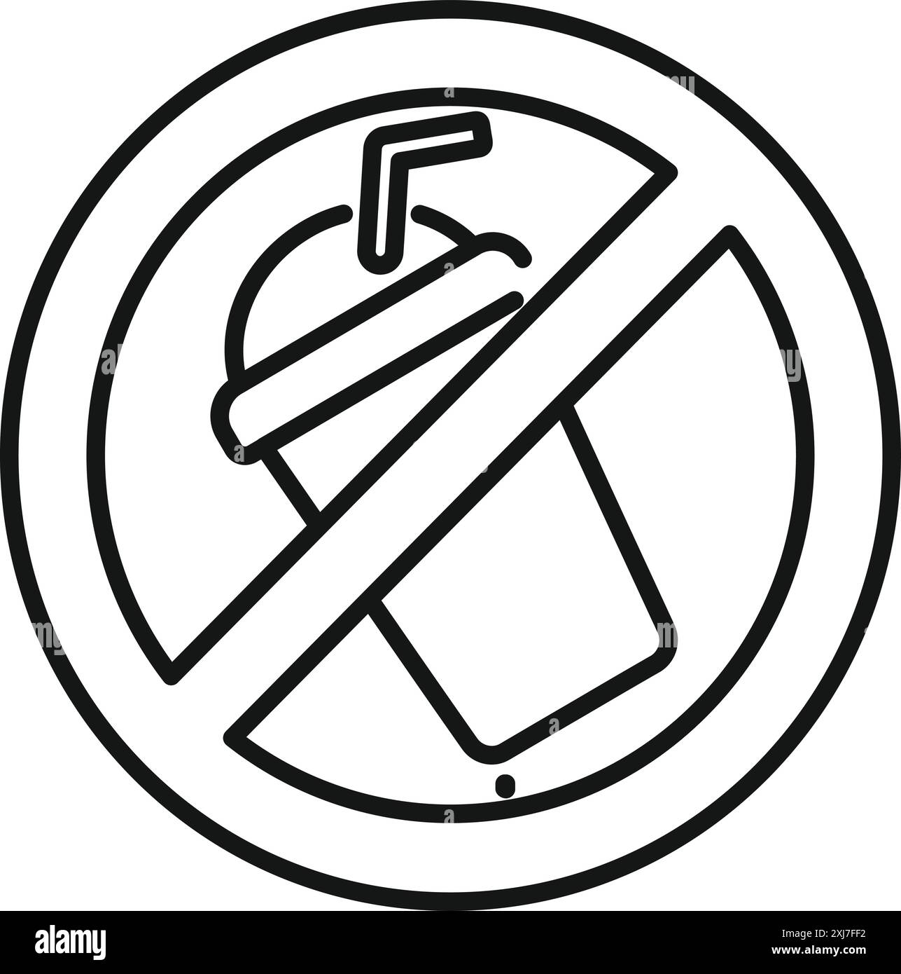 Simple black and white icon indicating that beverages are not permitted ...