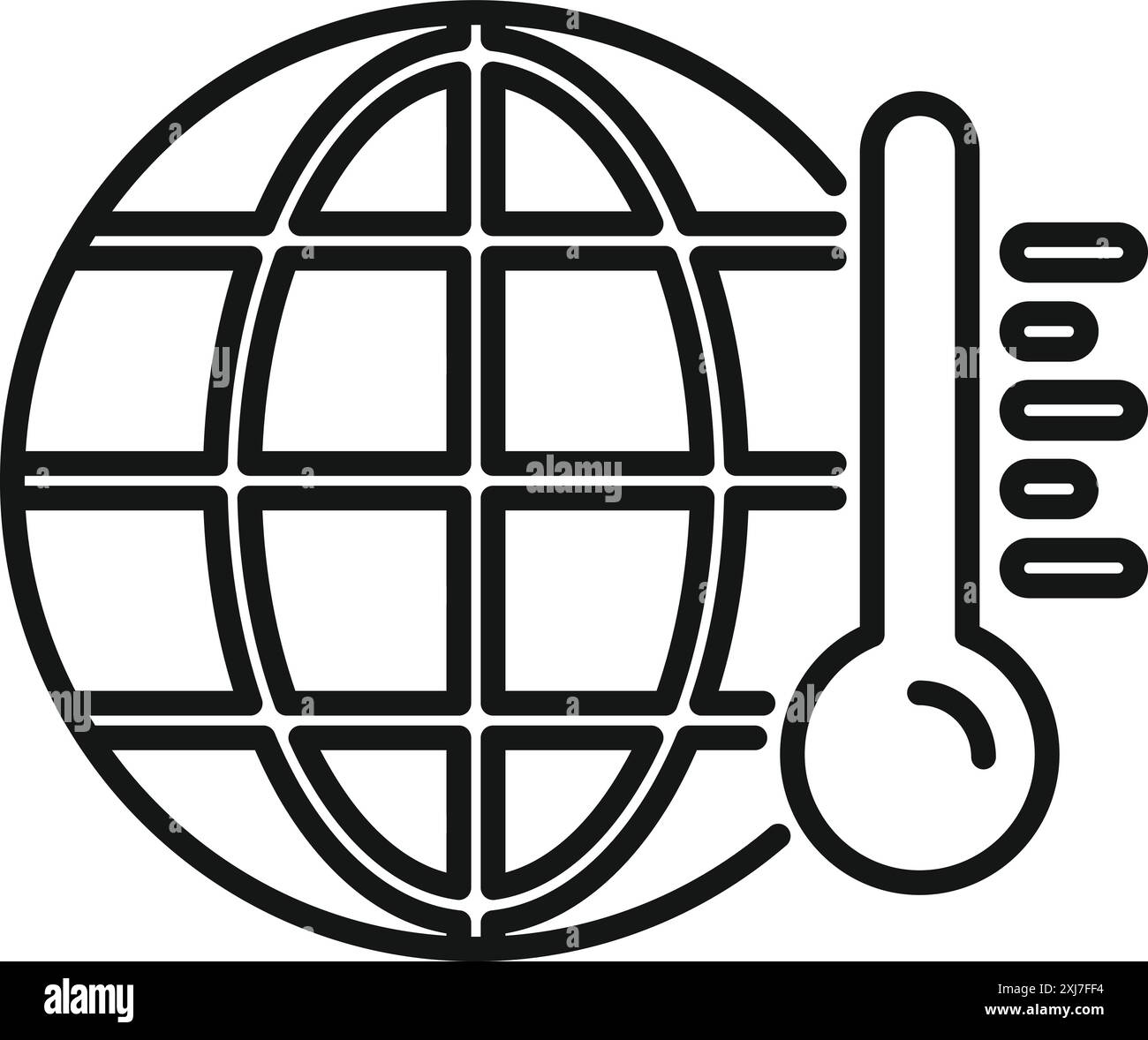 Line art icon of global warming with planet earth and a thermometer ...