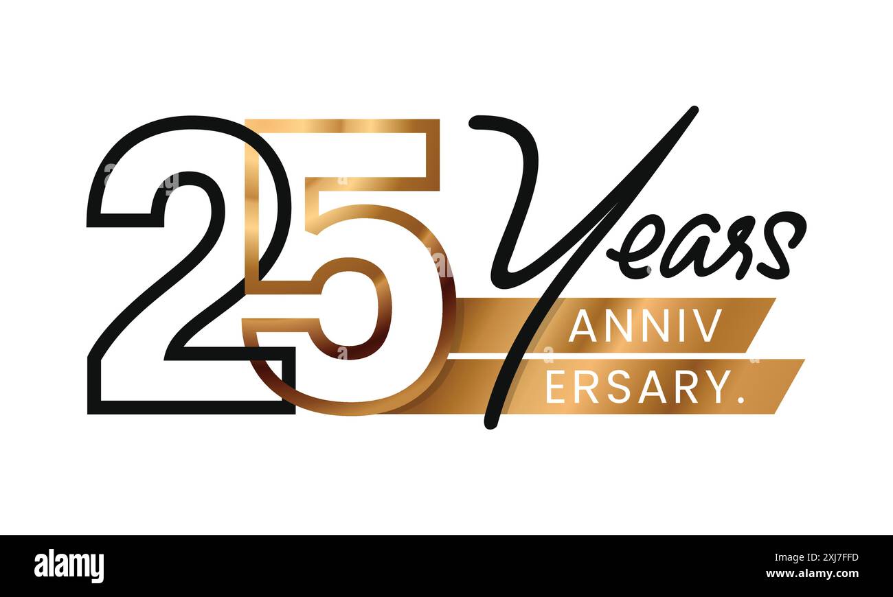 25 Years Anniversary and celebration minimalist line art style. Gold ...