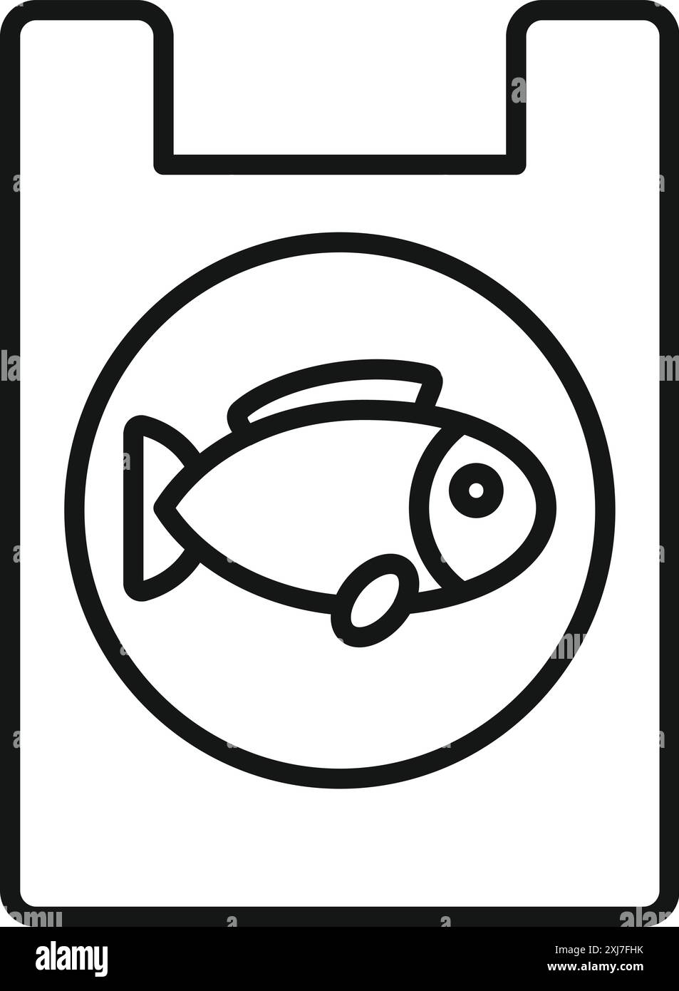 Line drawing of a fish inside a circle on a plastic bag, representing ...