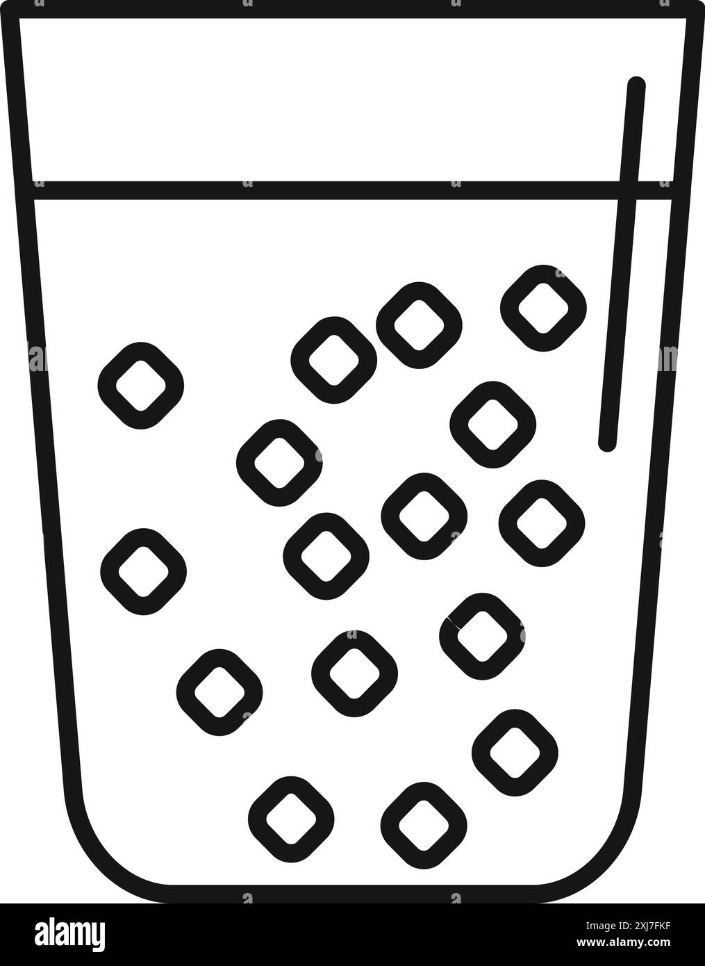 Simple line drawing of a glass filled with ice cubes and a straw, representing a refreshing cold ...