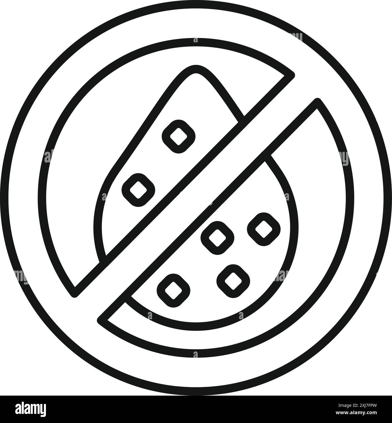 Simple black and white icon of a mold stain crossed out with a diagonal ...