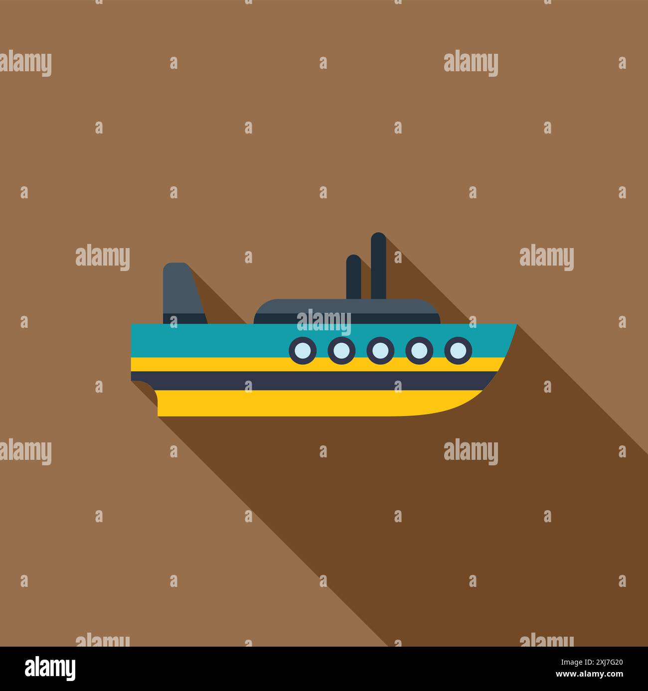 Minimalist illustration of a ship floating on water, featuring a long ...