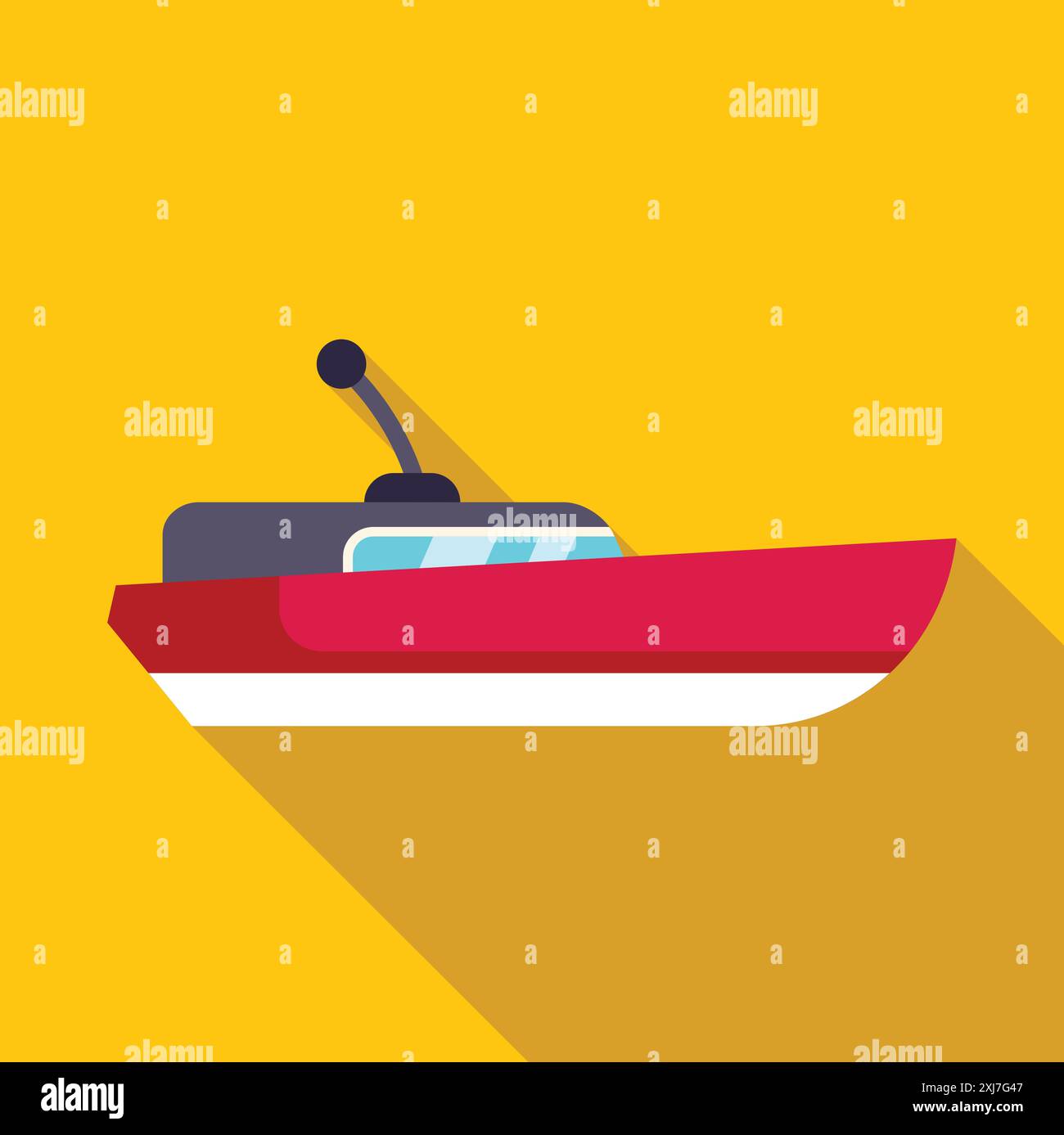 Red and white motor yacht sailing on a yellow background, luxury boat ...