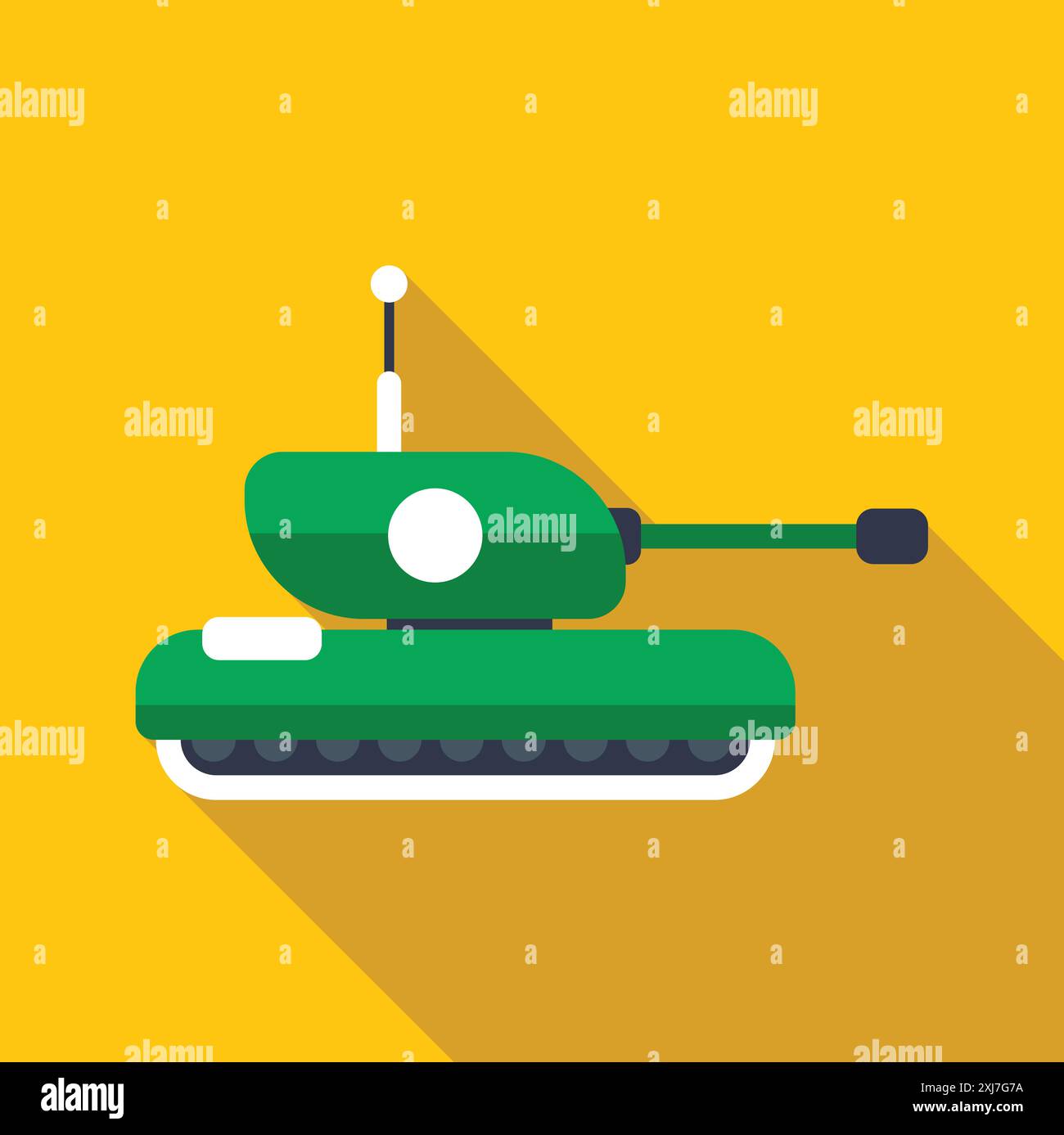 Green heavy military tank standing on yellow background in flat design ...