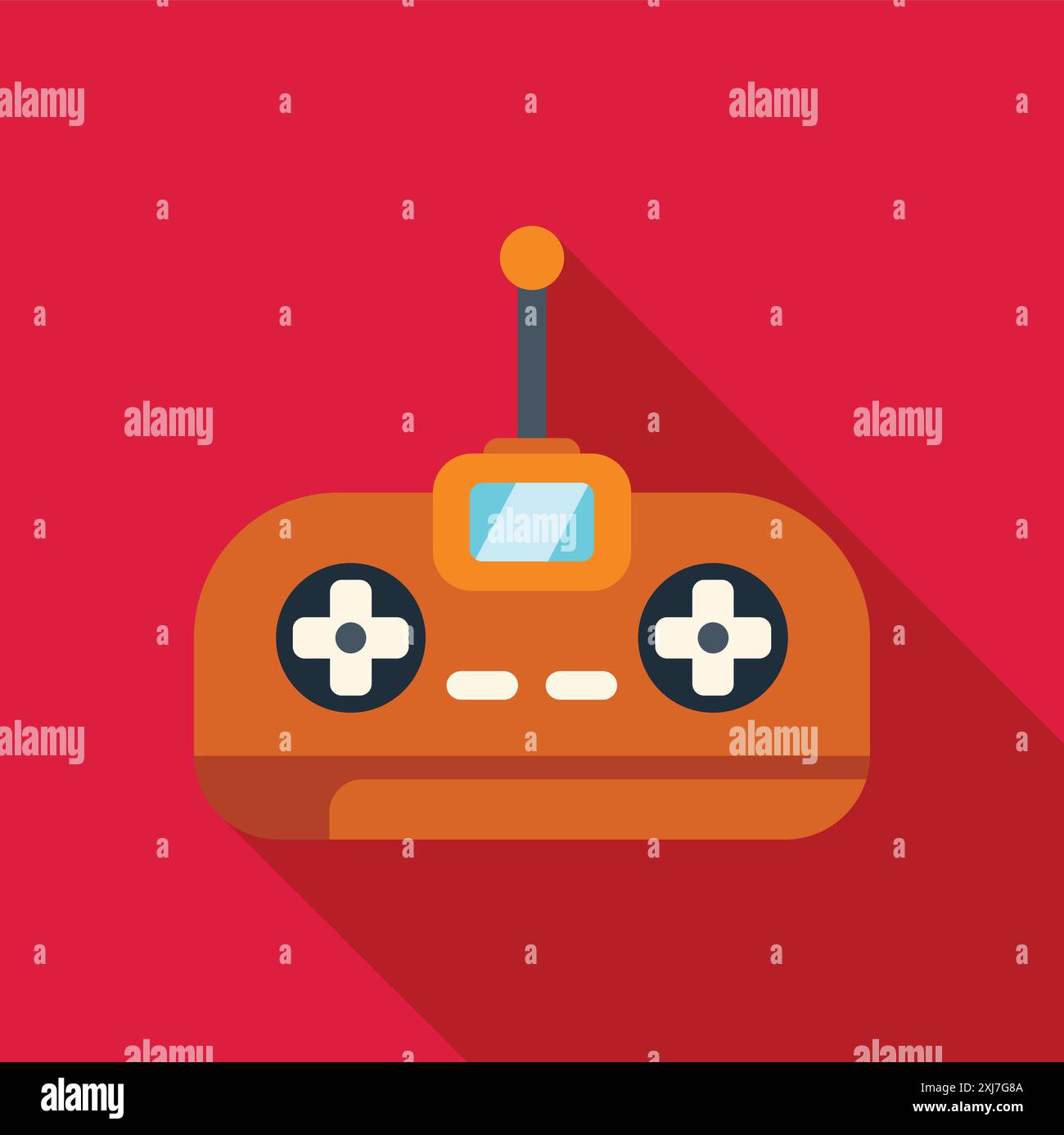 Orange drone remote control device with antenna, buttons and digital ...