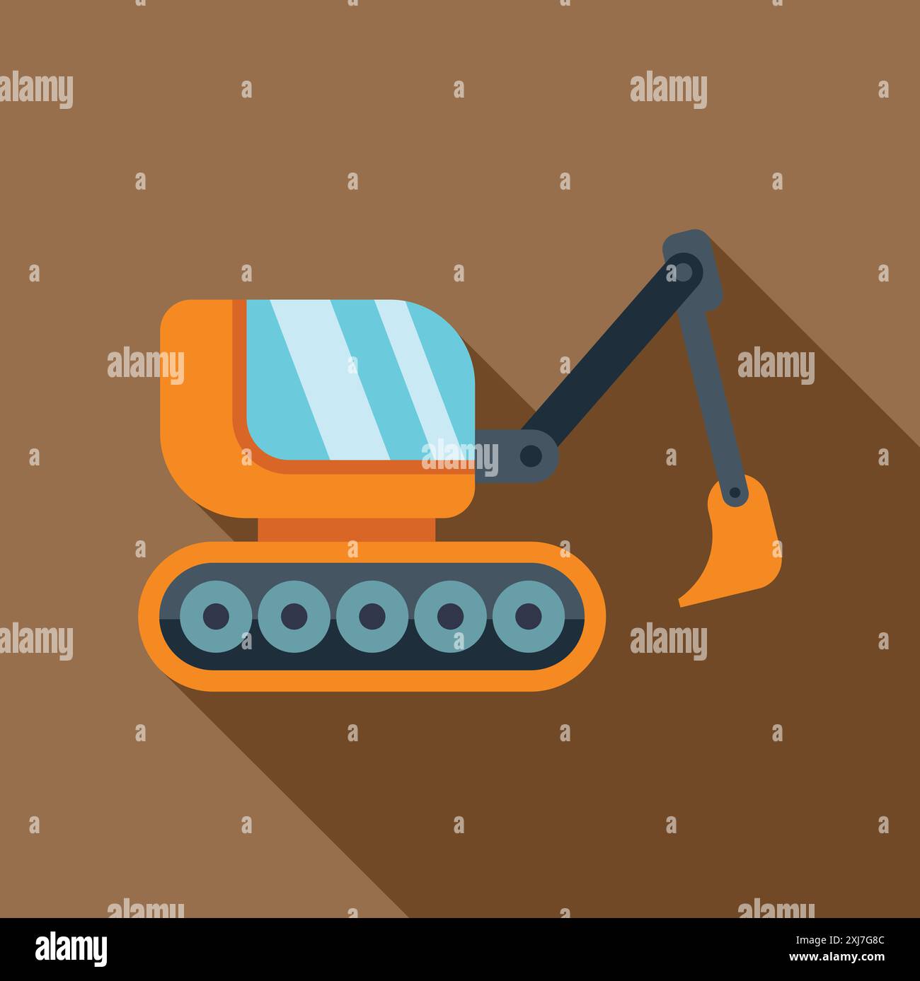 Orange excavator digging with its arm down on a brown background Stock ...