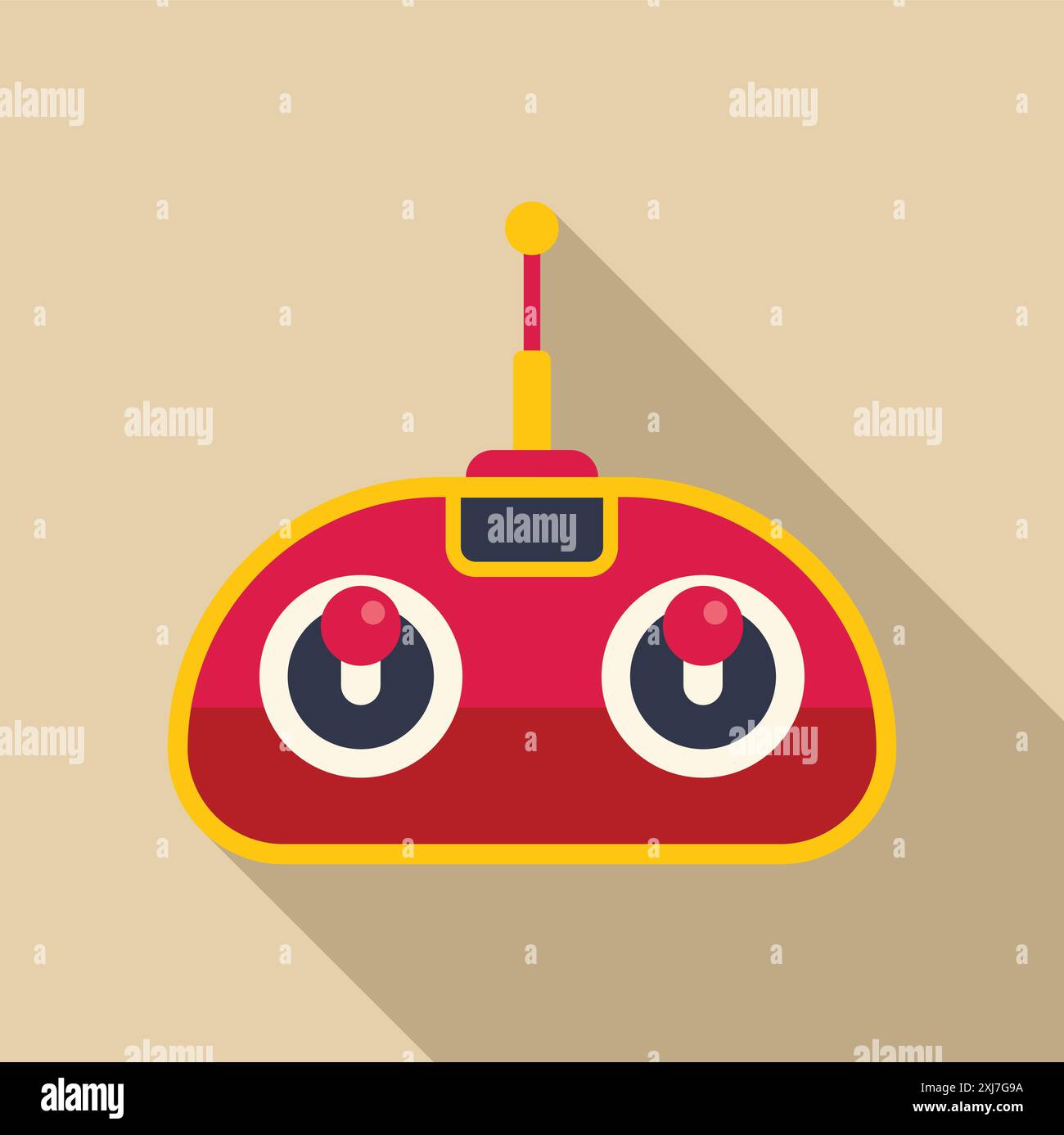 Red radio remote control with antenna extended upwards casting shadow ...