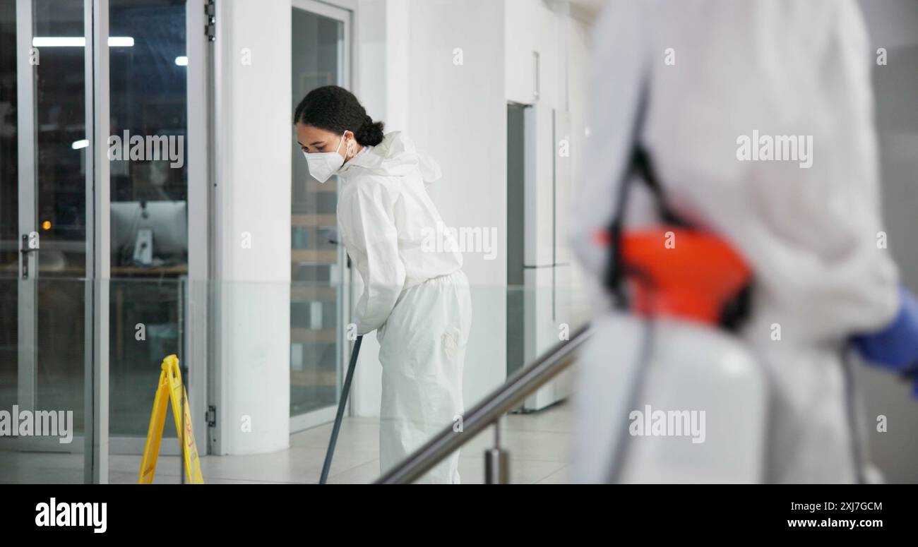 Woman, cleaner and mopping for hygiene, fresh and disinfectant for ...
