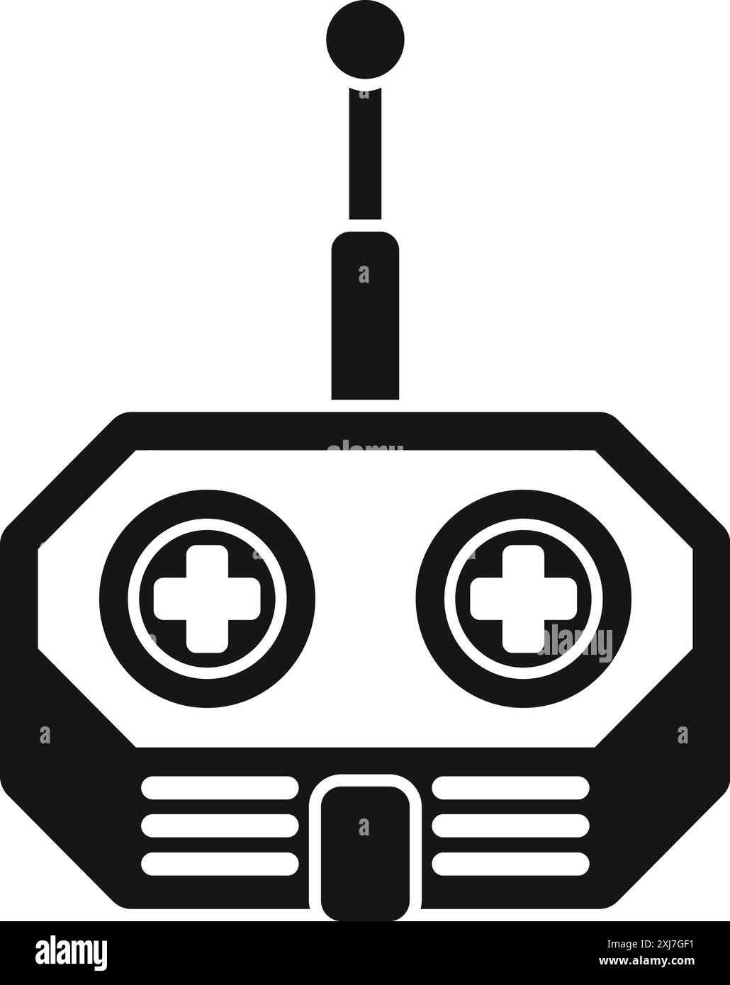 Remote control toy with an antenna, buttons, and a joystick is being ...