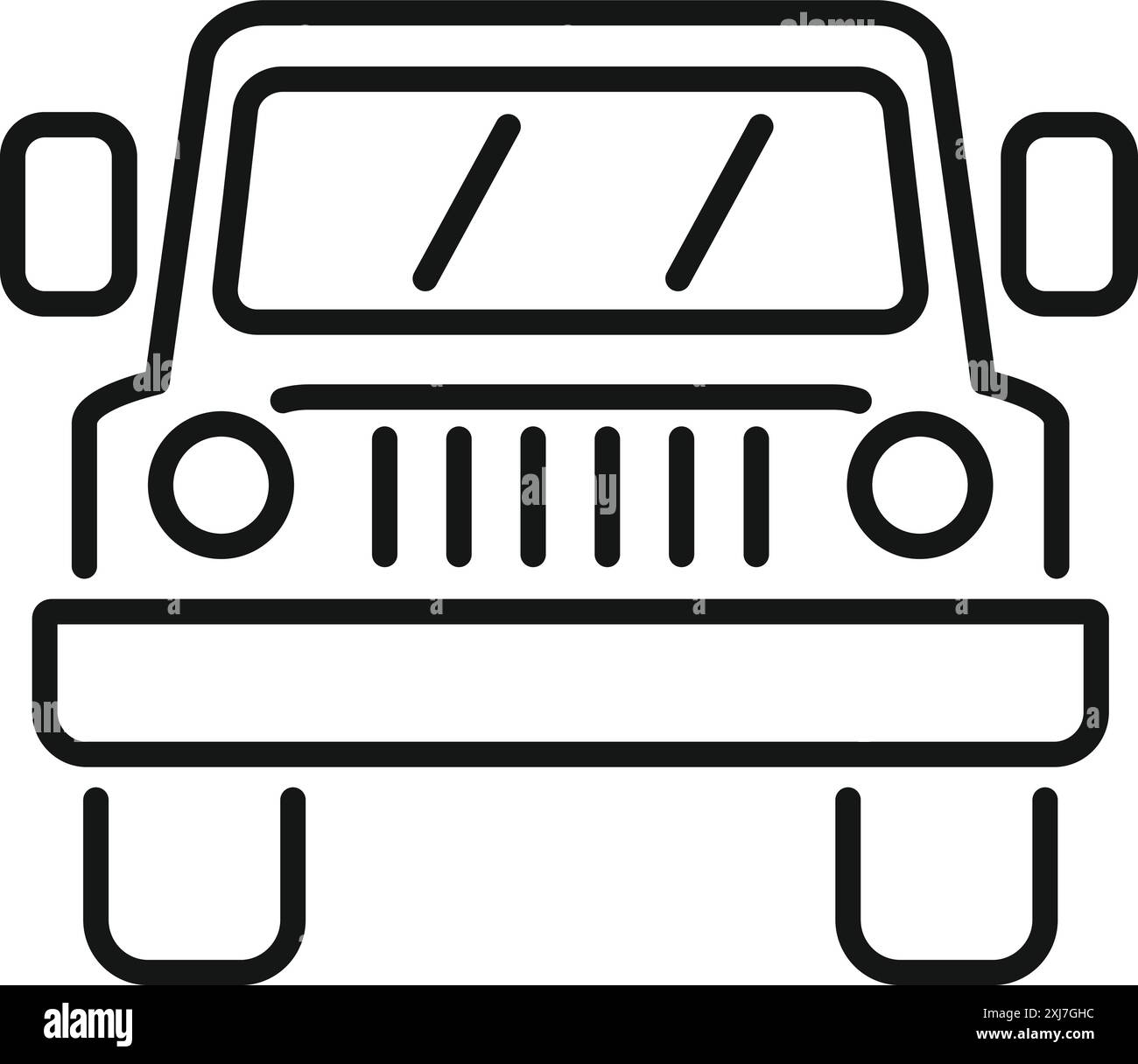 Off road vehicle front view showing grille and headlights in thin line ...