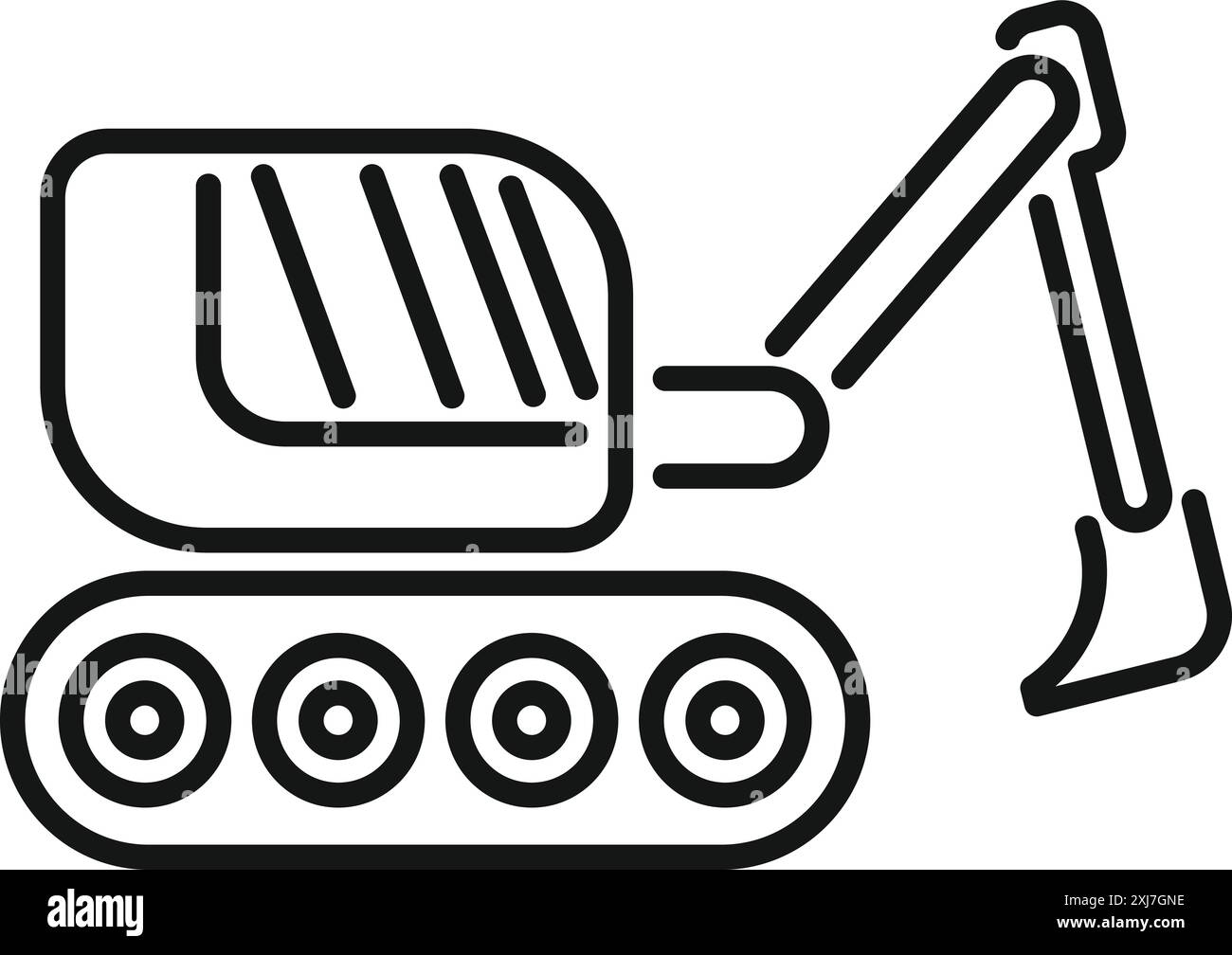 Line drawing of a small excavator digging with its bucket, perfect for ...
