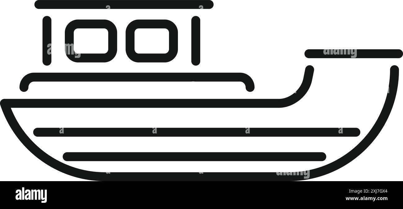 Simple black line art of a traditional wooden boat sailing on the water ...