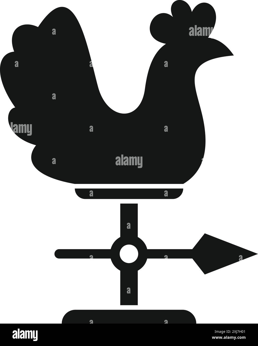Black silhouette of a weather vane with a rooster standing on a pole ...