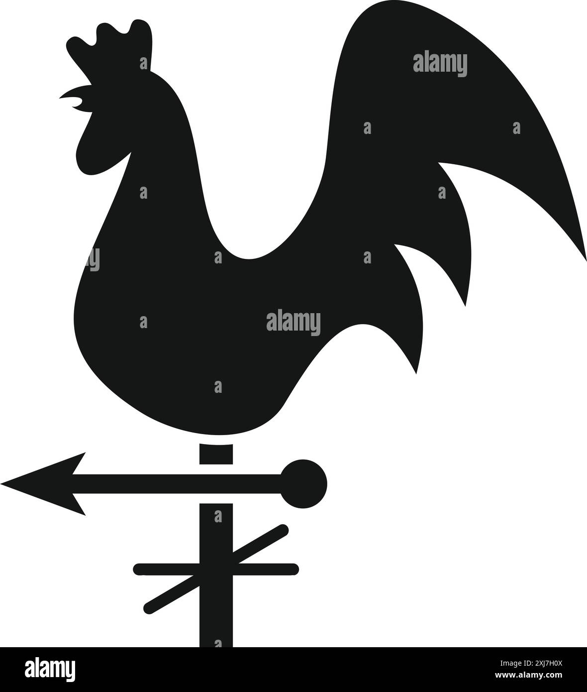 Black silhouette of a rooster weather vane indicating wind direction ...