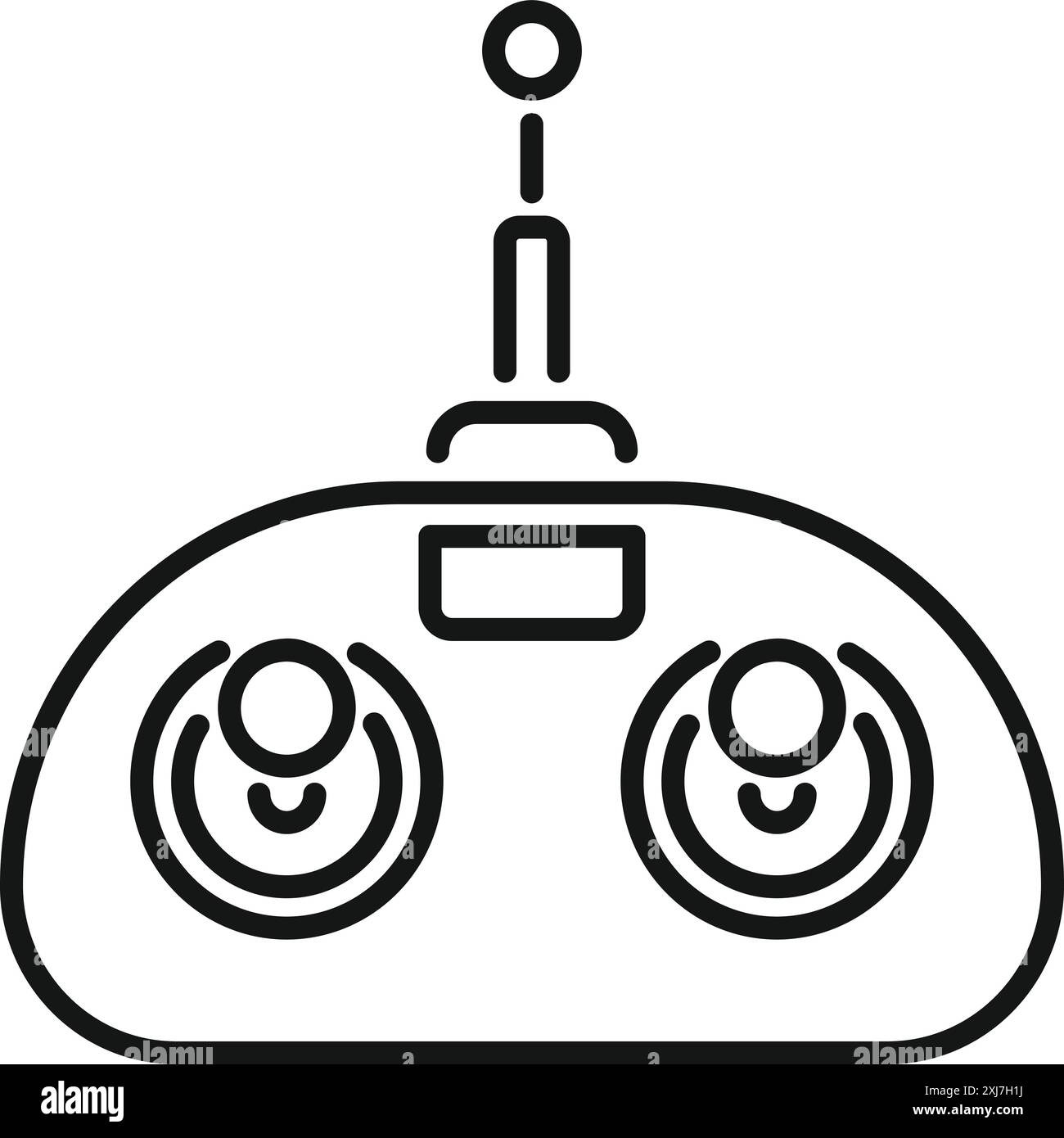 Radio remote control with antenna for drone is pictured on white ...