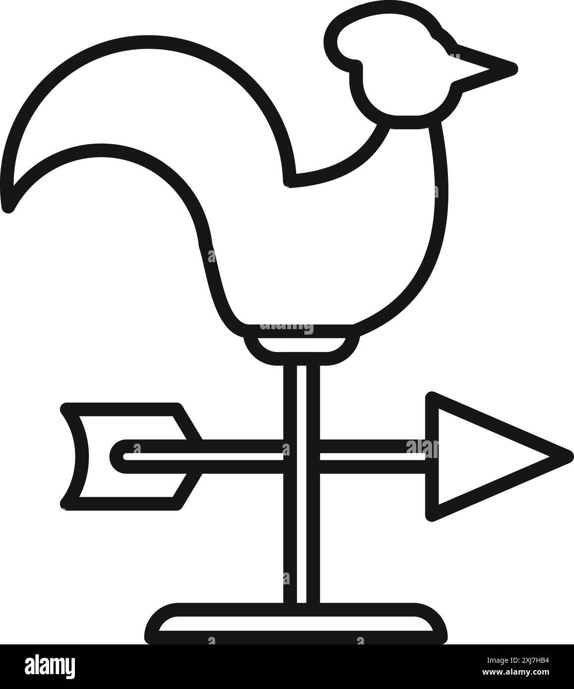Simple black and white weather vane showing wind direction with rooster ...