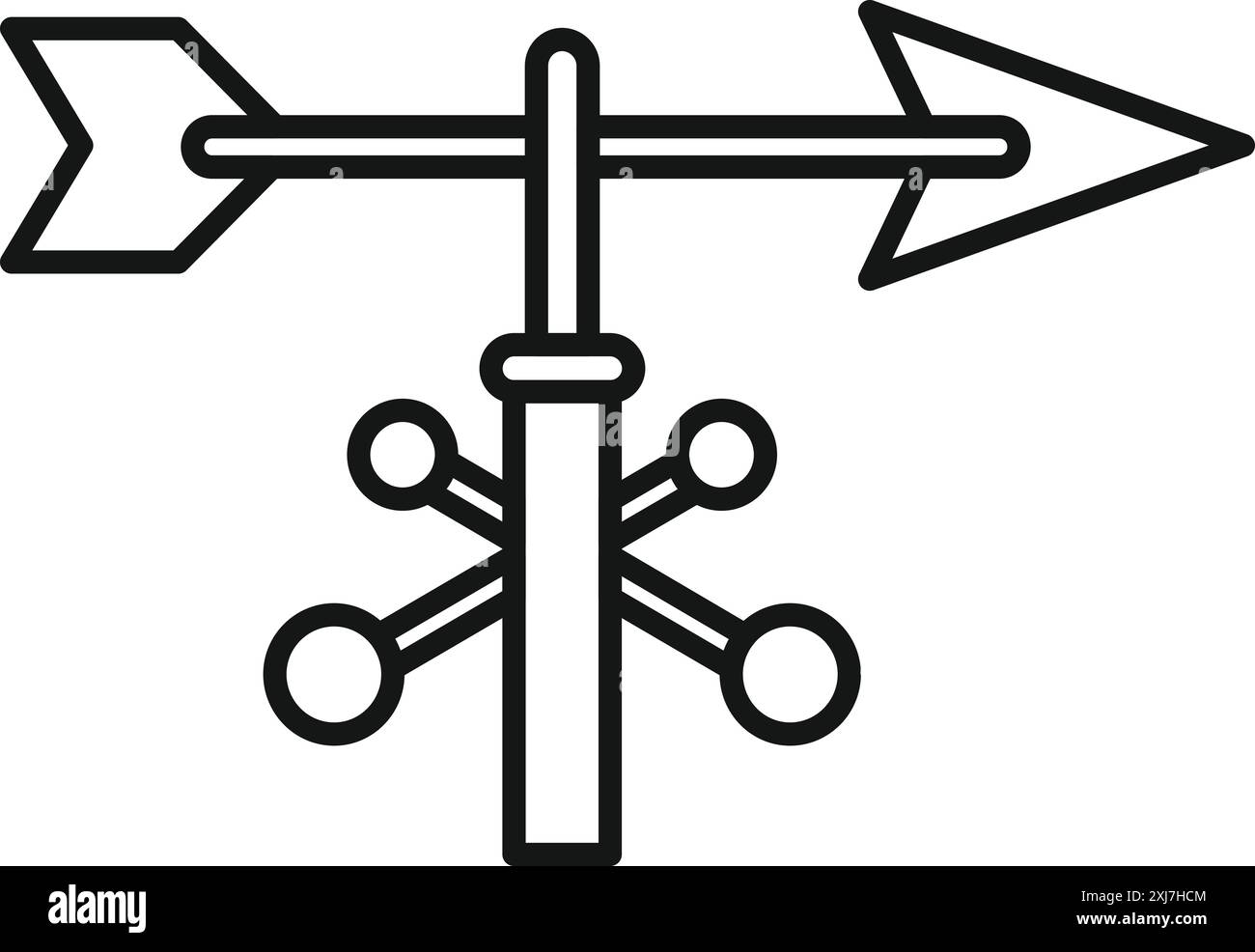 Simple line art icon of a weather vane showing wind direction with ...