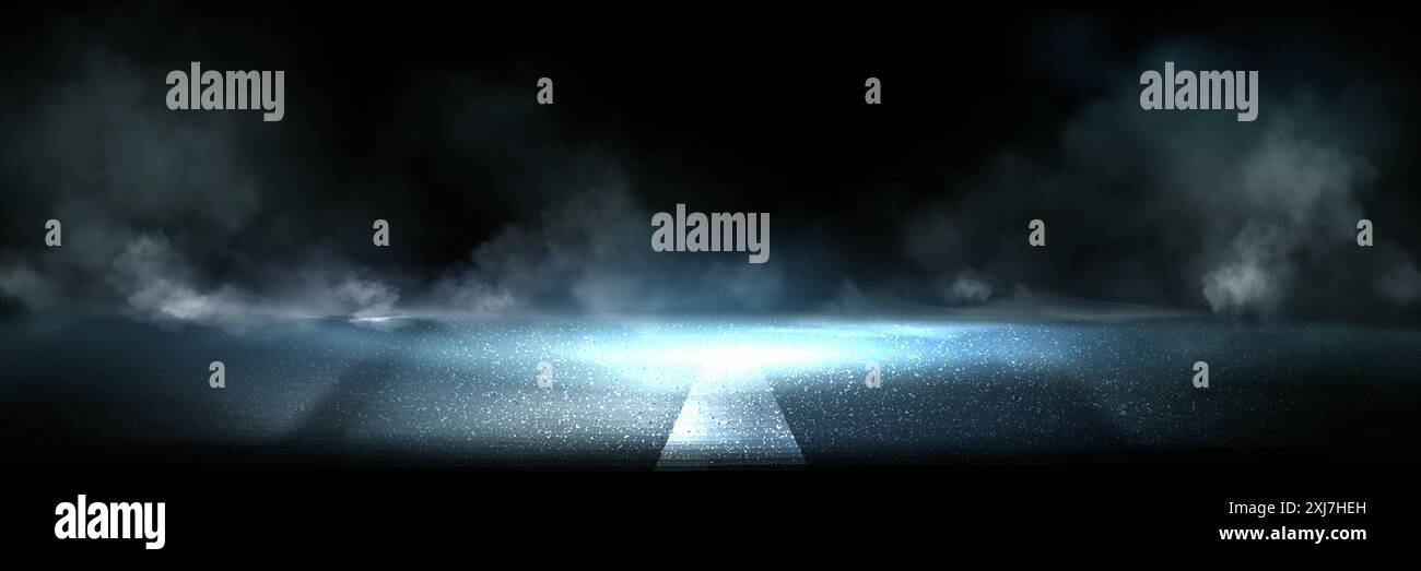 Wet road and smoke abstract background empty scene with asphalt texture ...