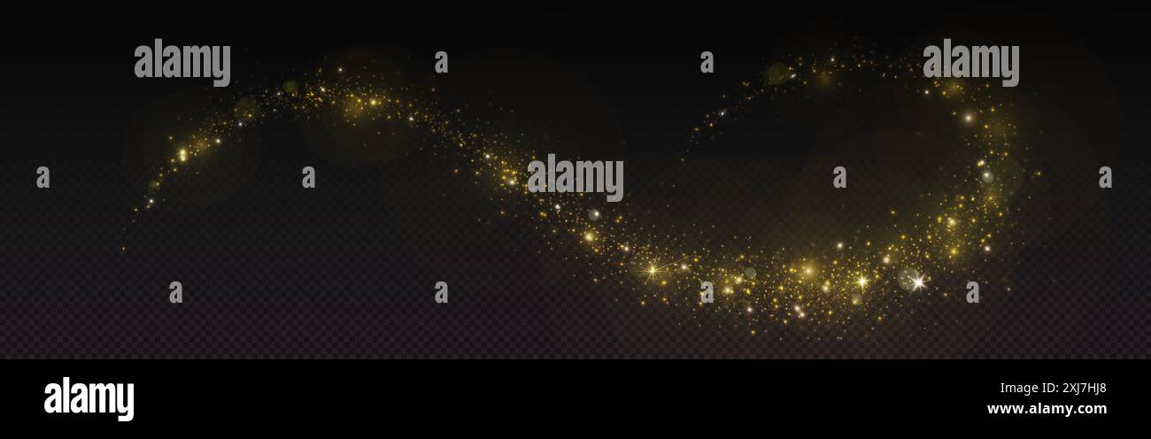 Gold magic glitter dust light with star shine. Golden flare shine in black background. Luxury ...