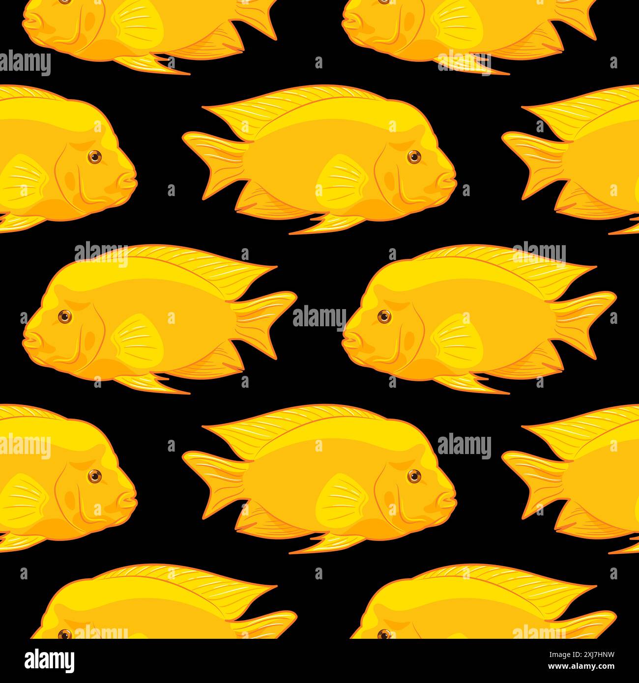 Yellow tropical fish seamless pattern. aquarium animals in flat style ...
