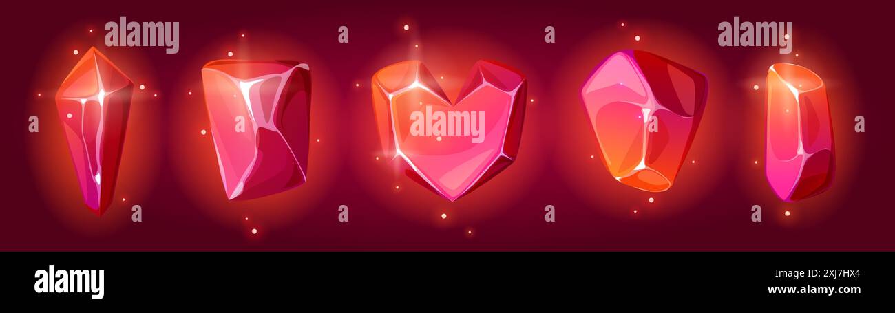Red shiny fantasy gem stone crystals. Cartoon vector illustration set ...