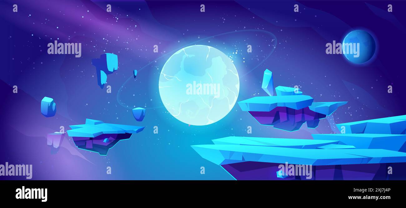 Outer space game background with alien planet surface and platform for ...