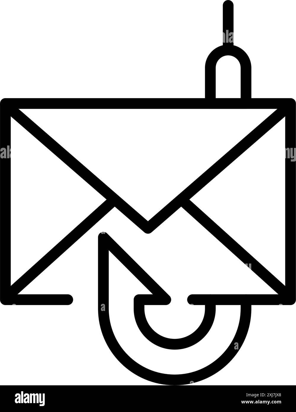 Letter and fishing hook. Phishing email alert. Internet security. Pixel ...