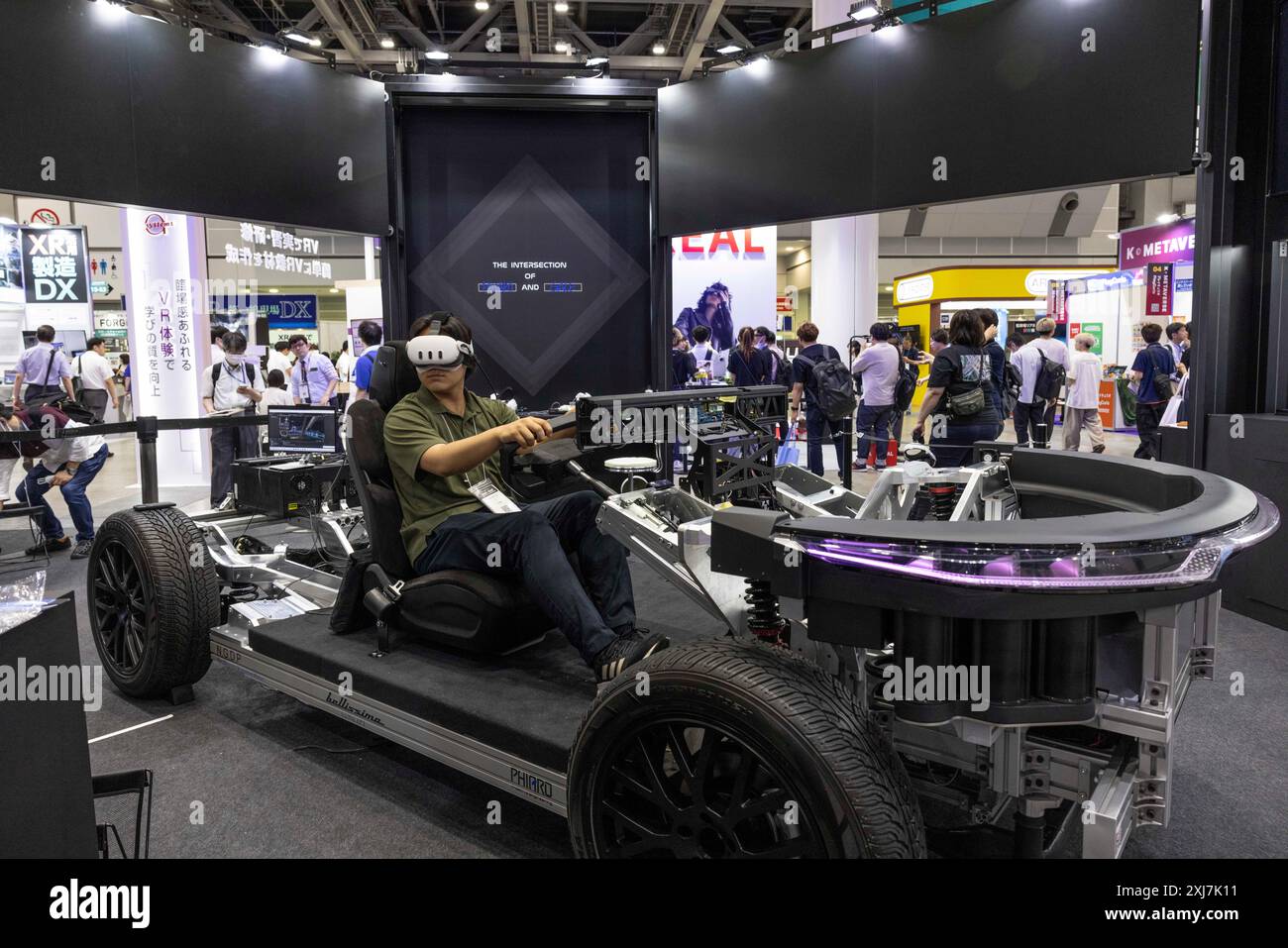 Tokyo, Japan. 04th July, 2024. Visitor of XR Fair Tokyo VR/AR/MR uses a ...