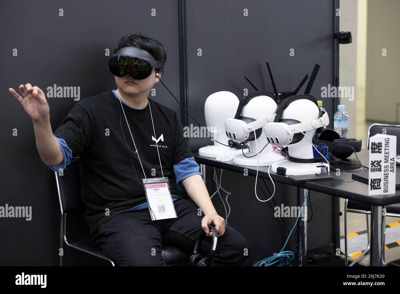 Tokyo, Japan. 04th July, 2024. Exhibitor of XR Fair Tokyo VR/AR/MR uses ...