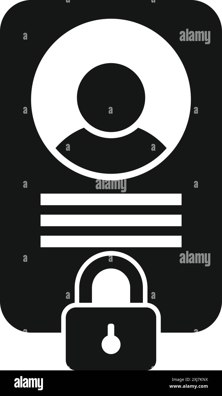 Black icon of a digital id card with personal data being secured by a ...