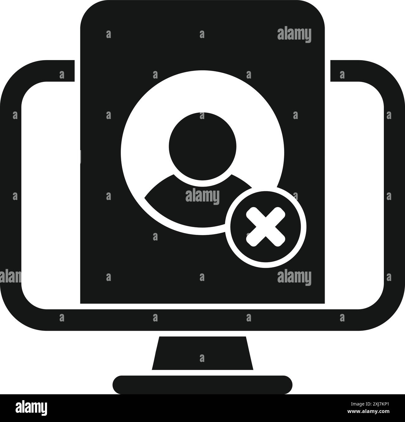 Black and white silhouette of a computer screen showing a user account being deleted Stock ...