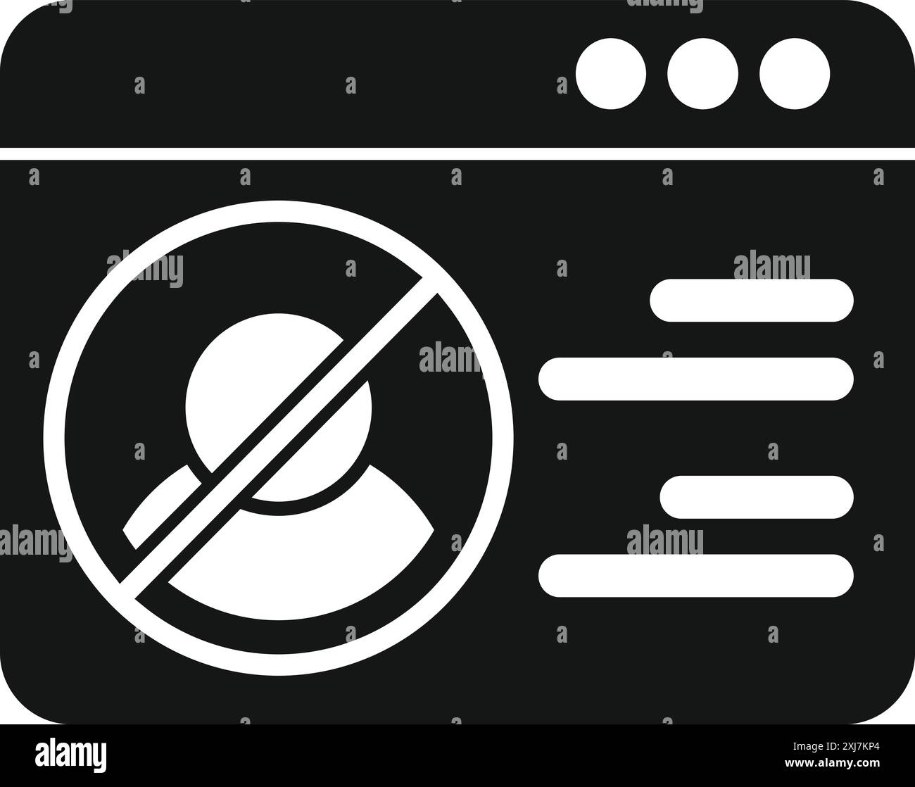 Black and white icon of a web page with a crossed out user profile ...