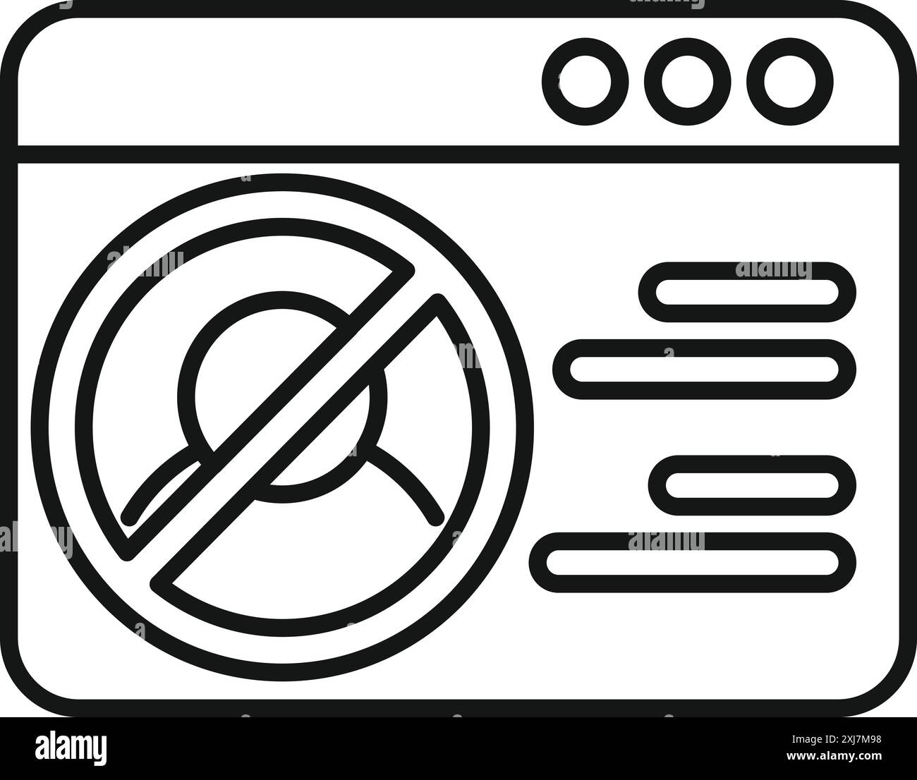 Line icon of a website with a crossed out user symbol, indicating ...