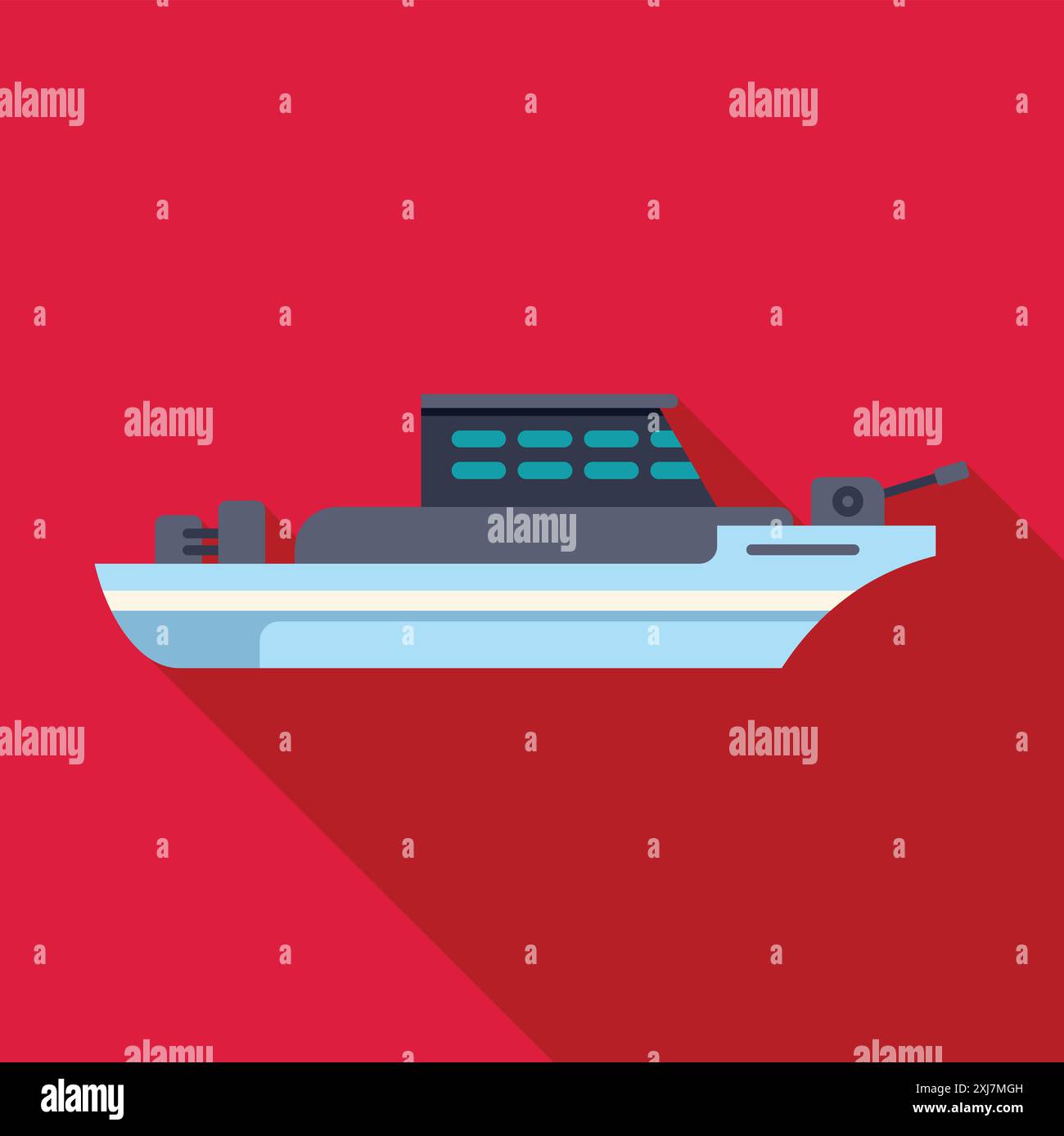 Military patrol boat patrolling sea border on red background Stock ...