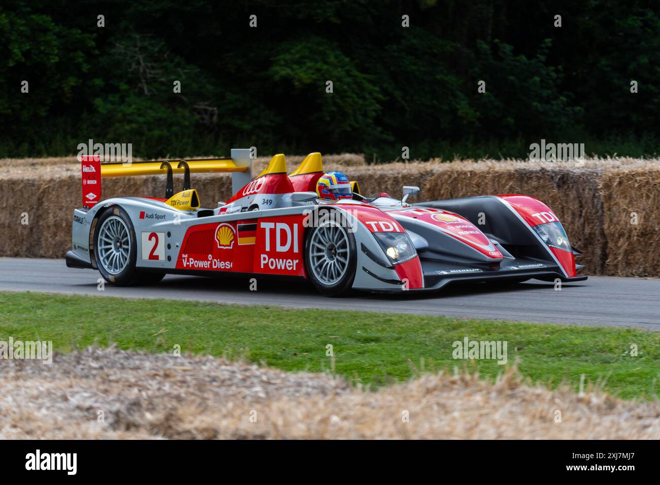 2006 Audi R10 TDI sports prototype race car driving up the hill climb ...
