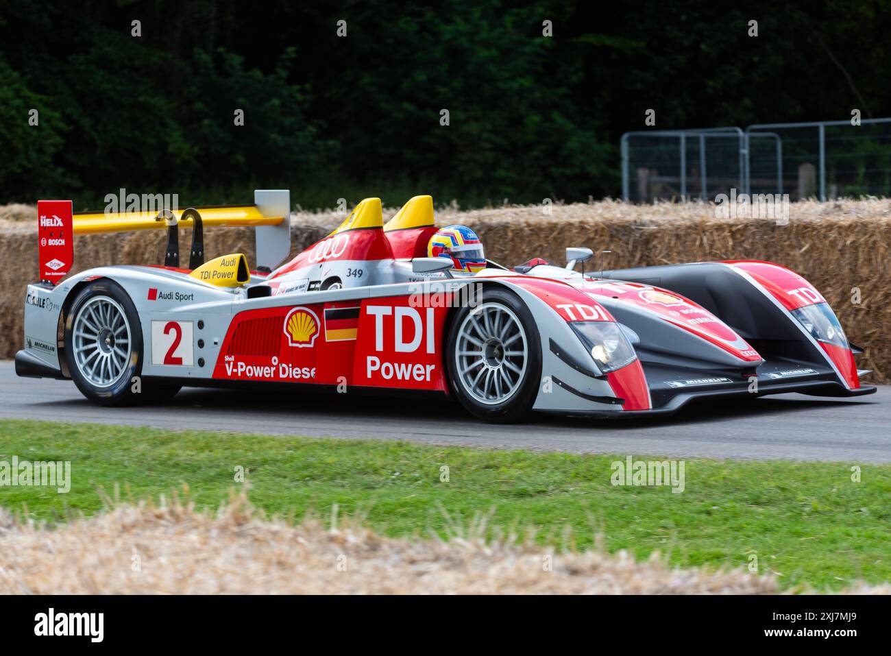 2006 Audi R10 TDI sports prototype race car driving up the hill climb ...