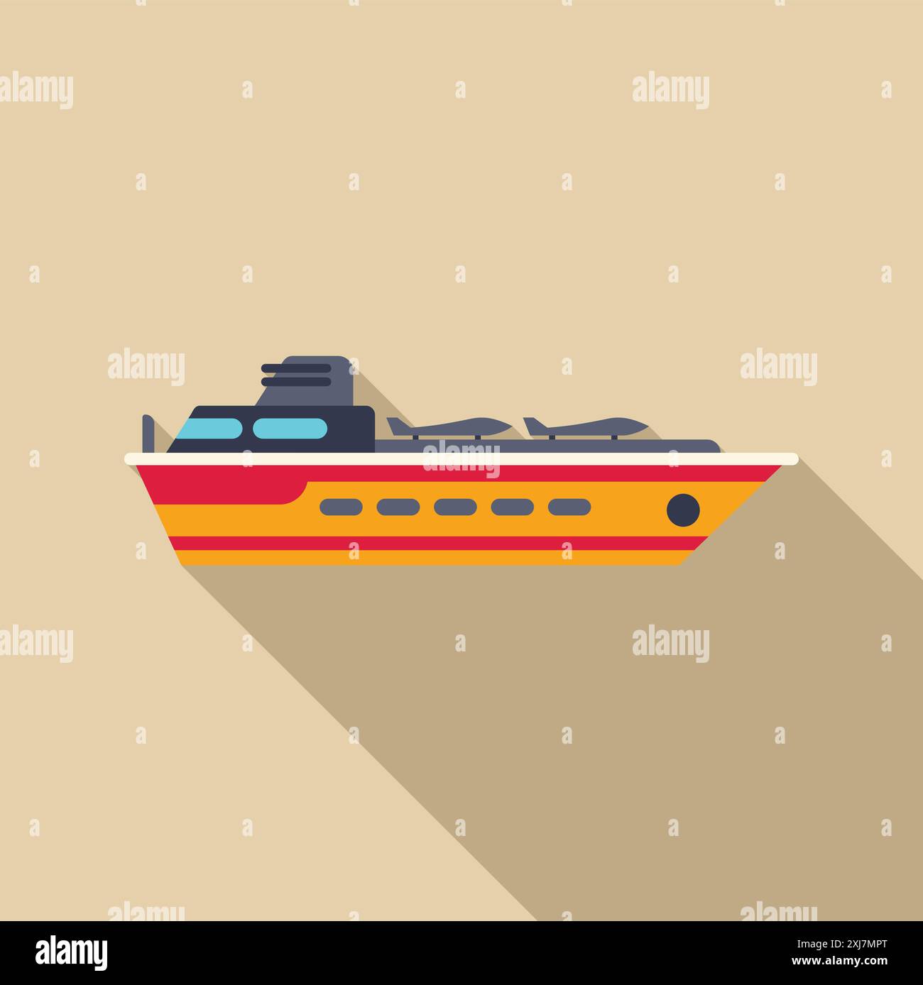 Military warship carrying fighter jets on board, side view, flat design ...