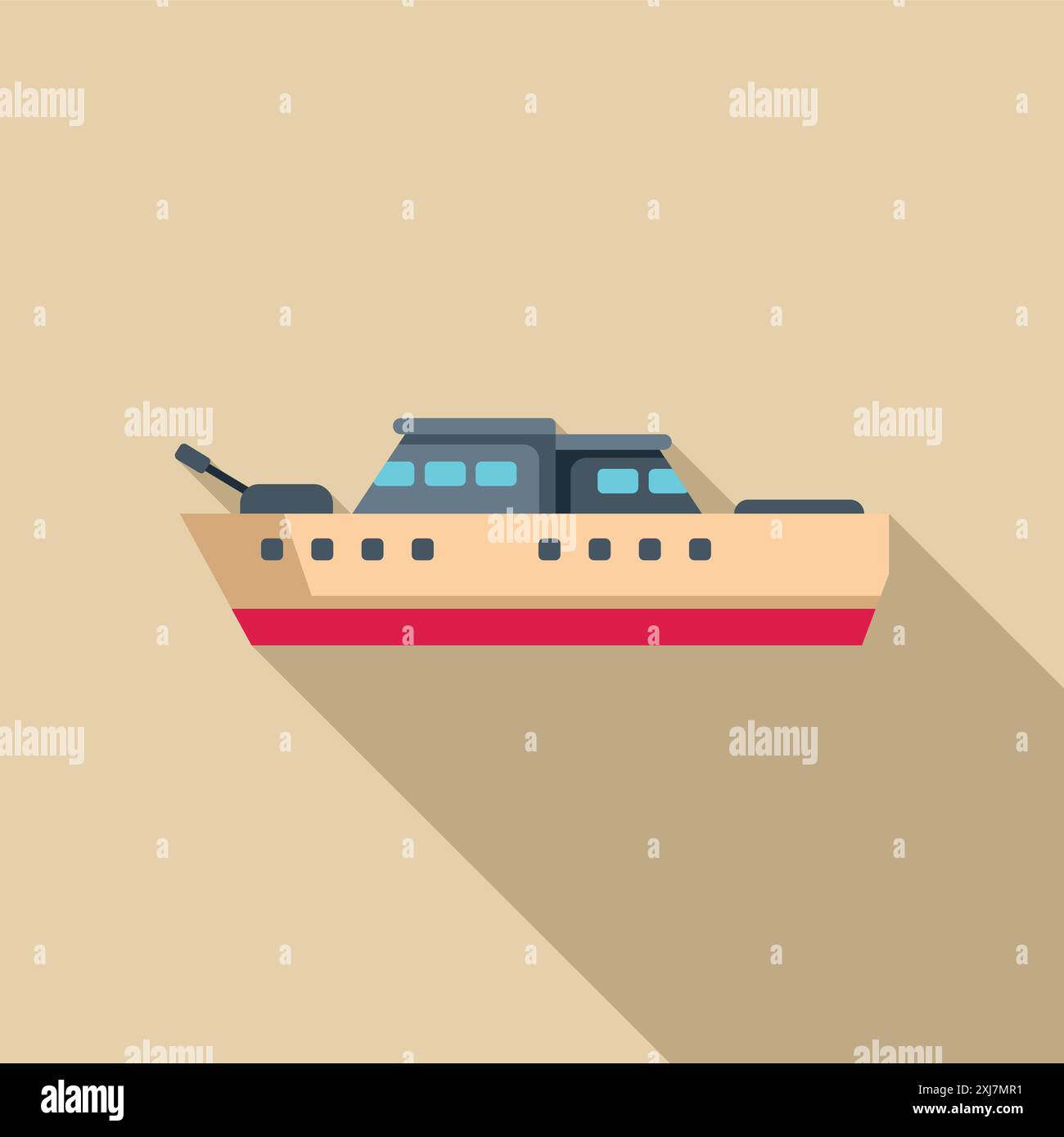 Beige military ship with long shadow, flat design icon depicting naval ...