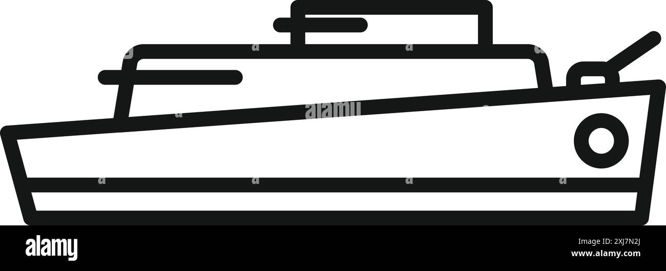 Military patrol boat patrolling the sea, simple black and white outline ...