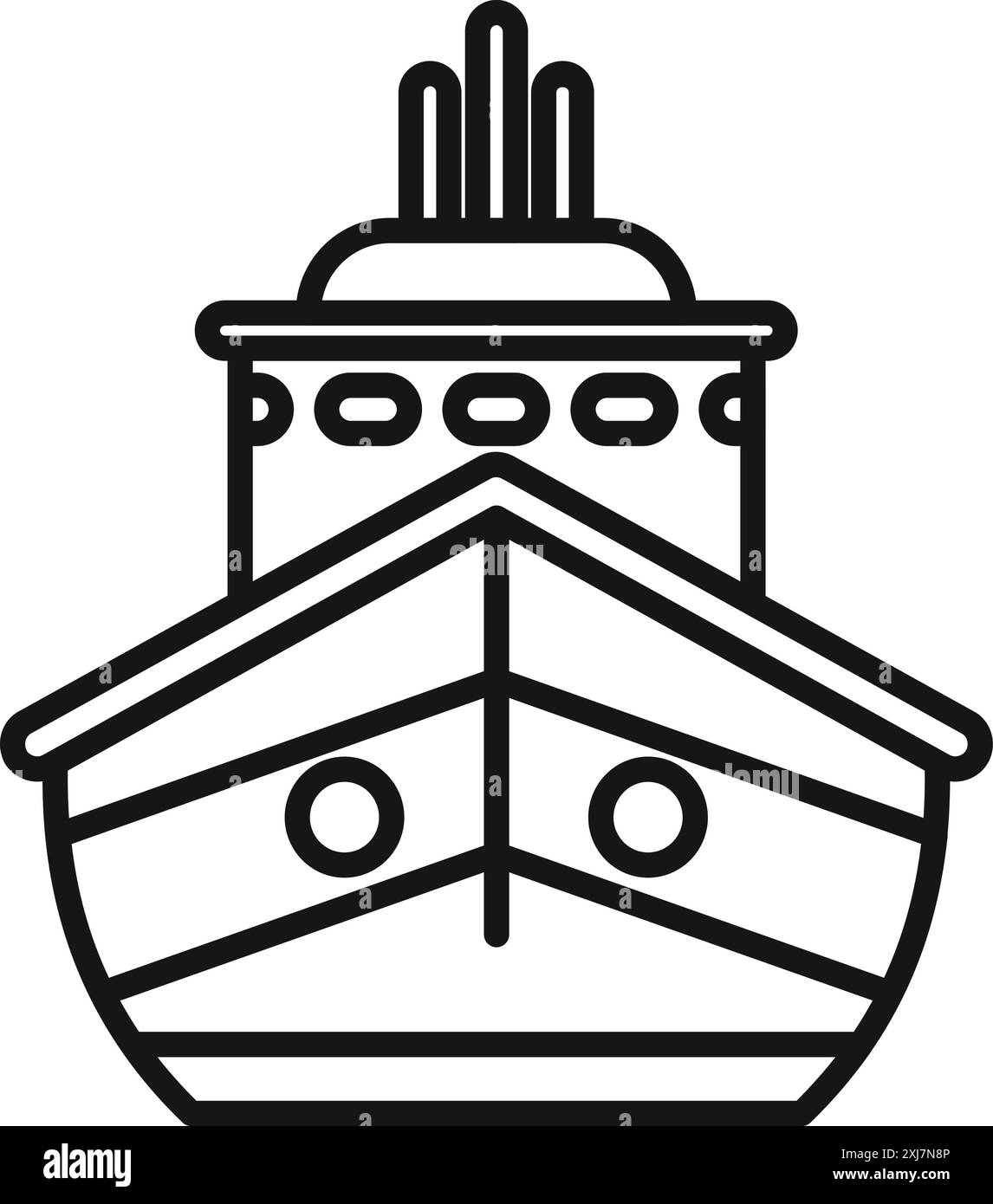 Simple black and white drawing of a large cargo ship sailing on water ...