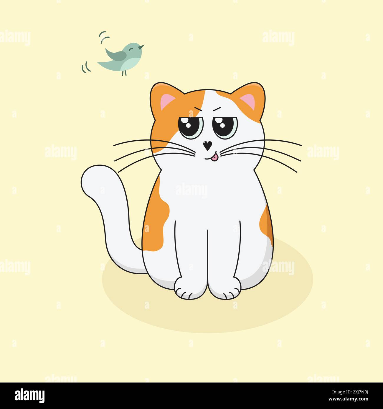 Cute White and Ginger Cat Hunting for a Small Bird in June. Funny ...