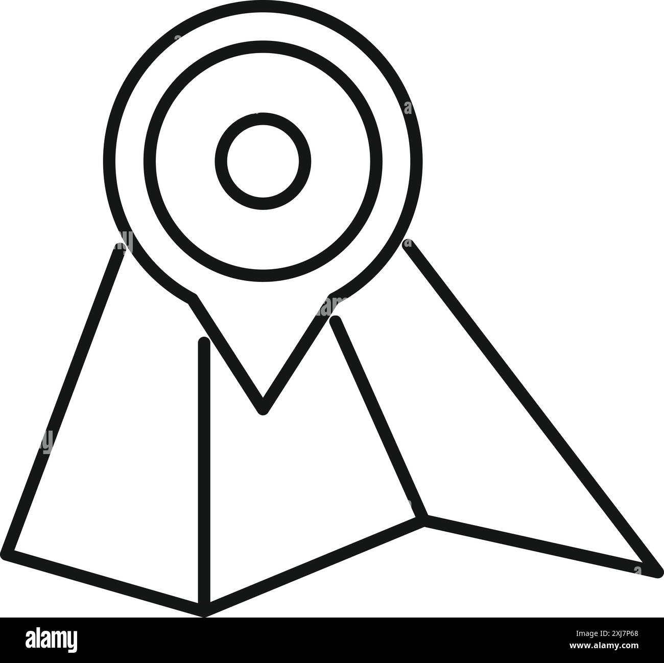 Line drawing of a location pin pointing on a folded paper map for ...